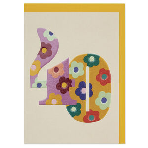 Colourful Floral Numbers Age 40 Birthday Card By Raspberry Blossom