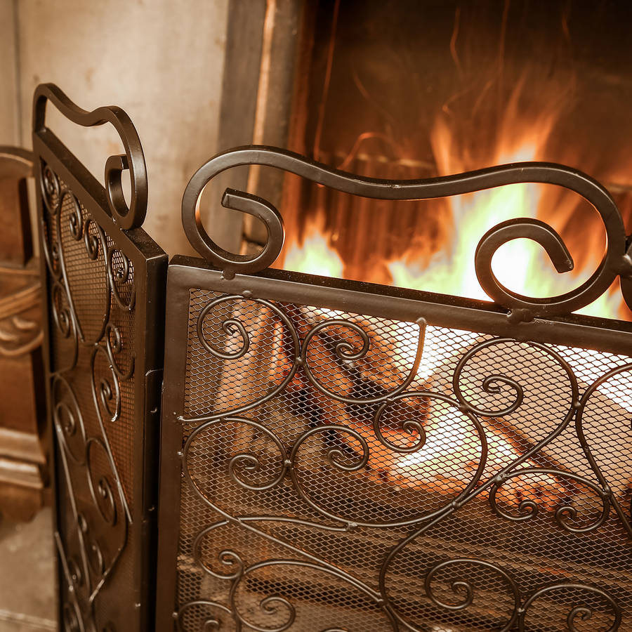ornate scrolled design fire screen and spark protector by dibor ...
