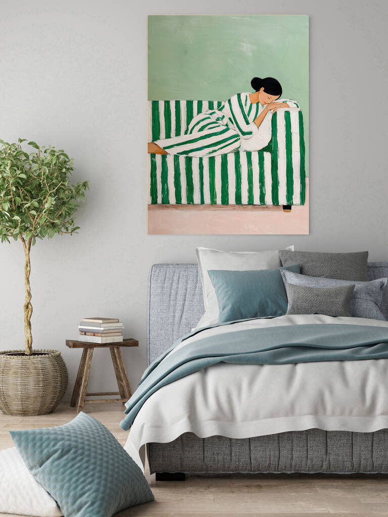 Female Stripy Sofa Portrait Art Print By Stanley Street Studio