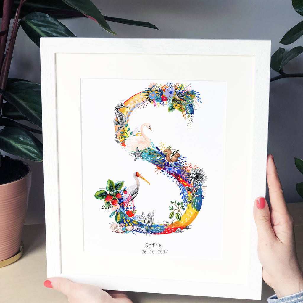 personalised j to s bright wildlife letter print by charlotte jones ...