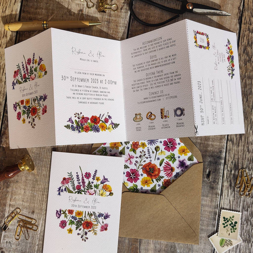Colourful Rainbow Flowers Concertina Wedding Invitation By Paper Willow ...