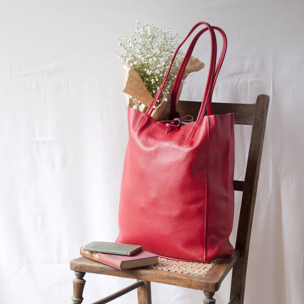 Red Leather Tote Shopper By Grace & Valour | notonthehighstreet.com