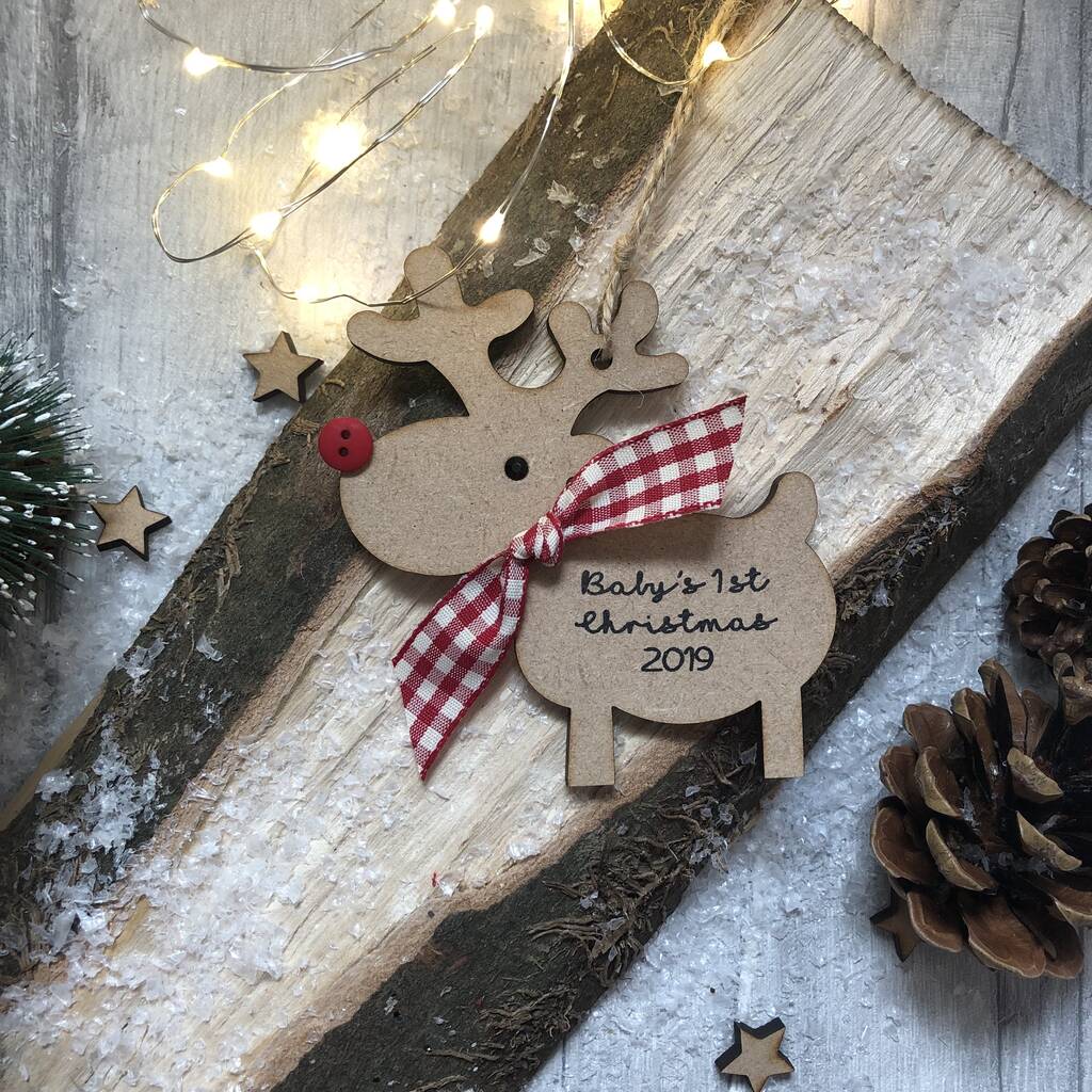 personalised baby's 1st christmas wooden reindeer by alphabet bespoke ...