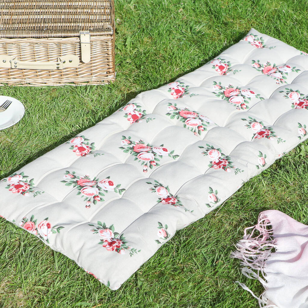 cottage rose padded garden bench cushion by dibor | notonthehighstreet.com
