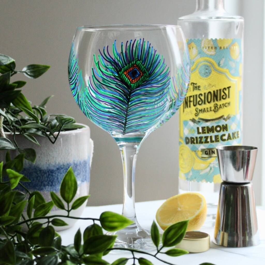 Peacock Feather Hand Painted Gin Glass By Samara Ball Designs ...