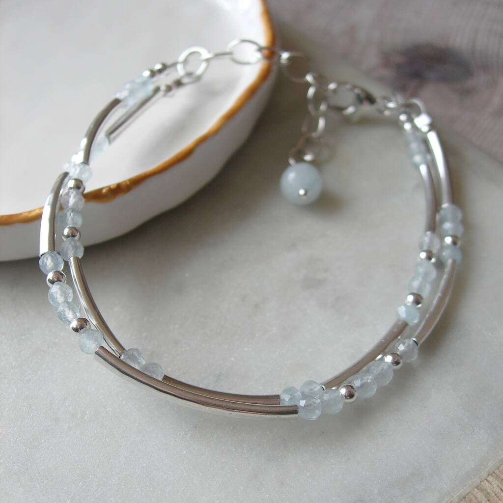 Aquamarine And Silver Double Stranded Bracelet By Hazey Designs ...