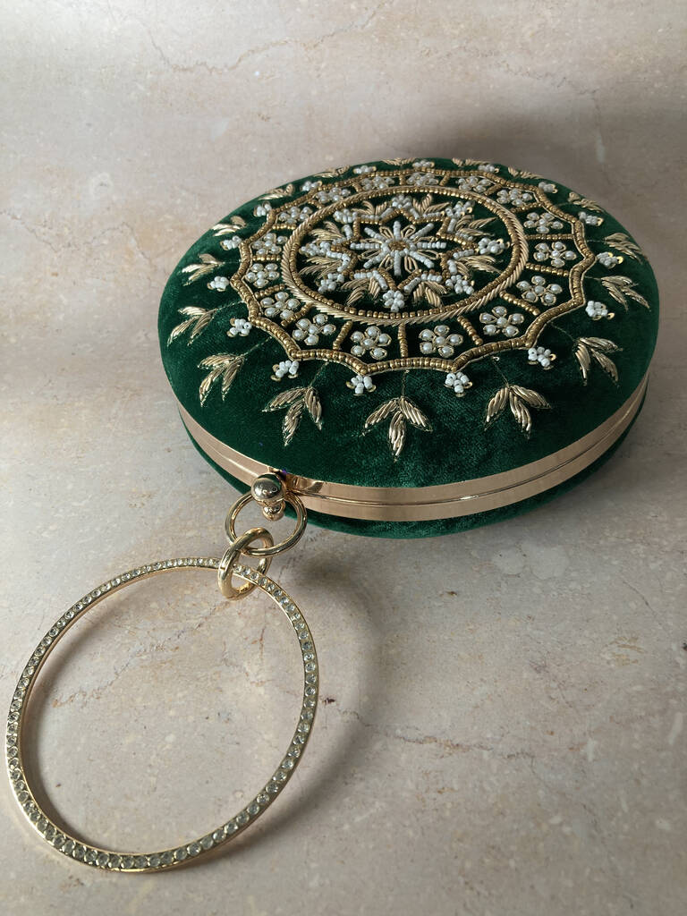 Green Handcrafted Velvet Clutch Bag By SRCOLLECTION ...