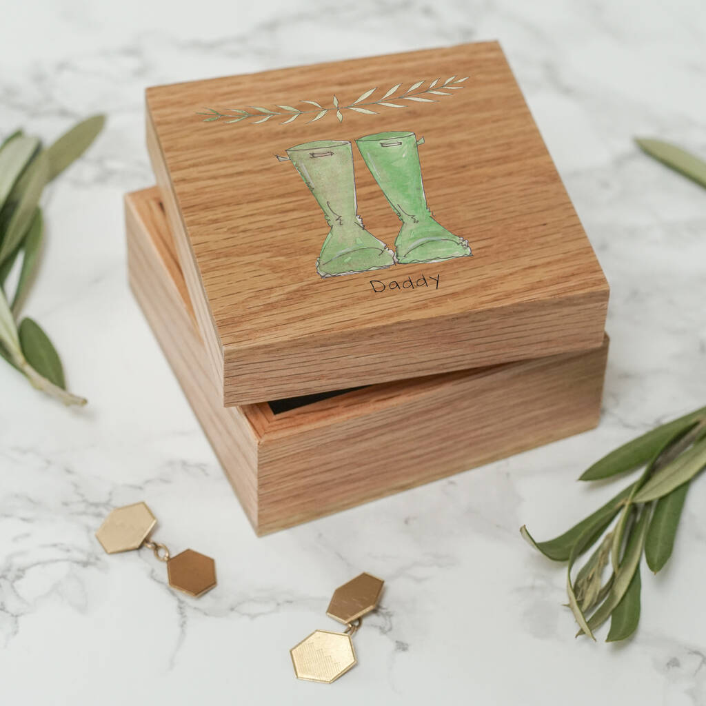 Personalised Welly Boot Oak Jewellery Box By This Is Nessie ...