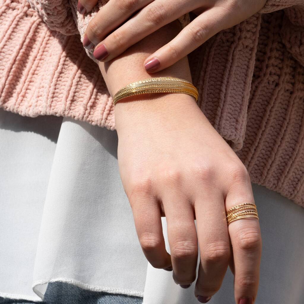 18ct Gold Vermeil Plated Textured Luxury Bangle By Harfi