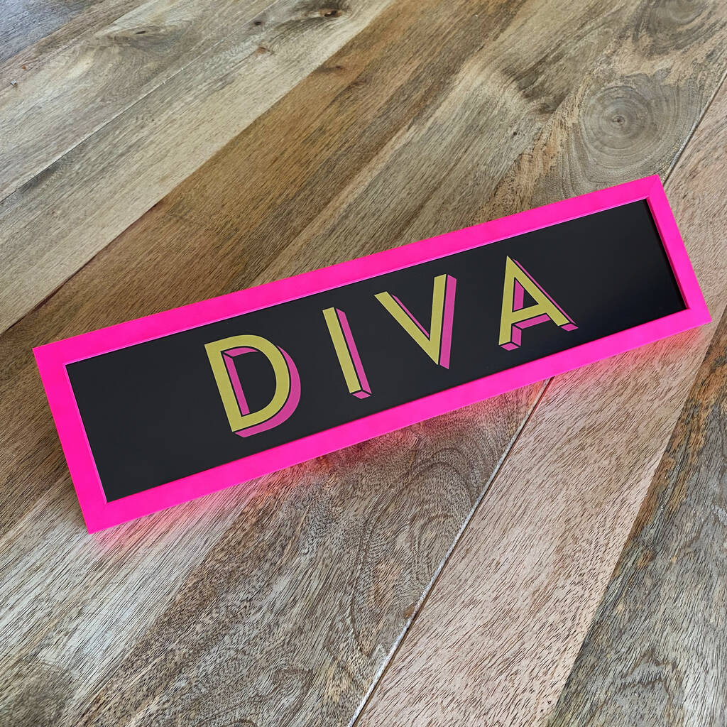 Diva Neon Print Framed | Sign | Gallery Wall | Wall Art By Modern Print ...