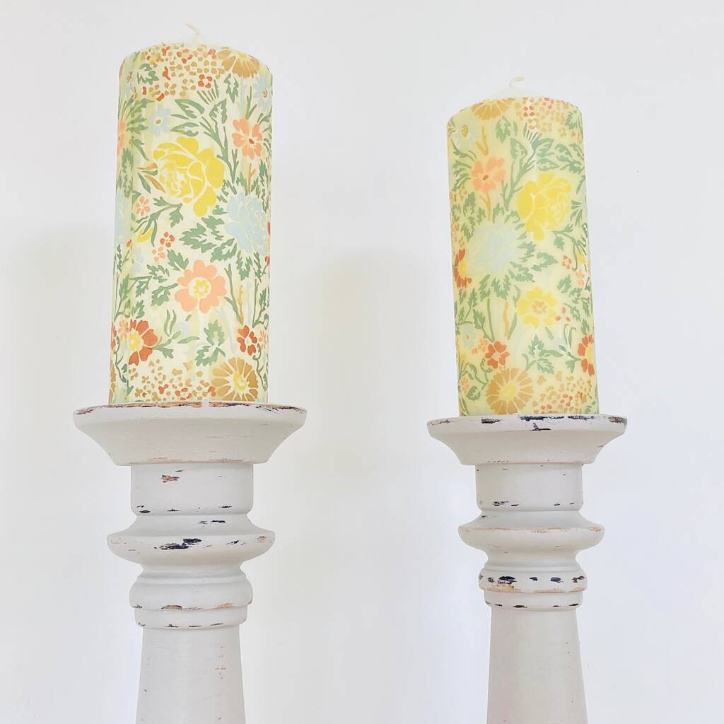 Pair Of Extra Large Vintage Hand Painted Pillar Candlesticks ~ 28 By ...