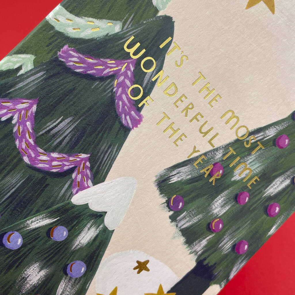 'Merry Christmas' And Painted Tree Design Card Set By Raspberry Blossom