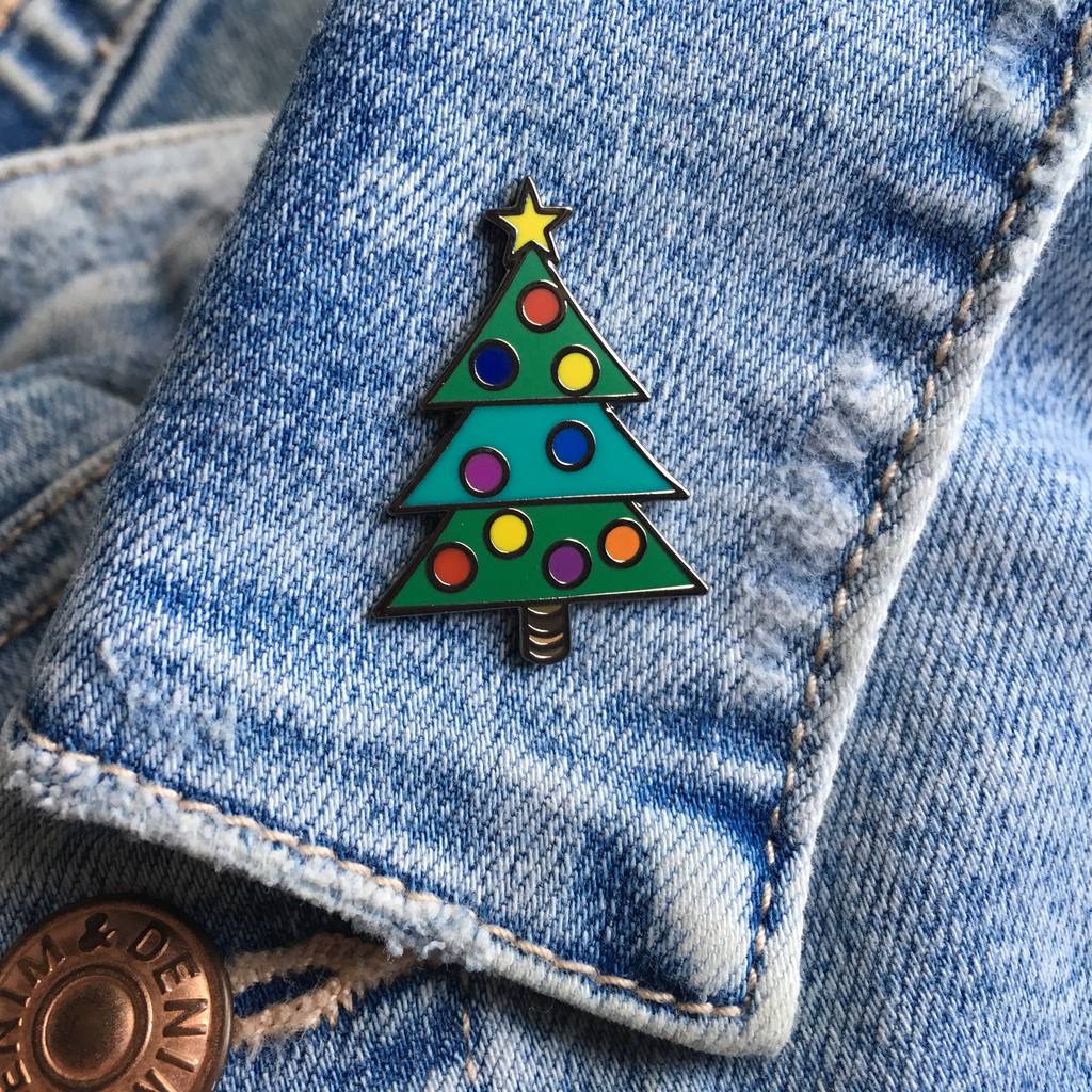 christmas tree enamel pin by chameleon wall art | notonthehighstreet.com