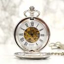 Engraved Silver Skeleton Pocket Watch With Windowed Lid By Gifts ...