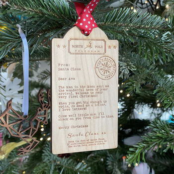 Bespoke Baby's First Christmas Wooden Tag Decoration By Betsy Benn