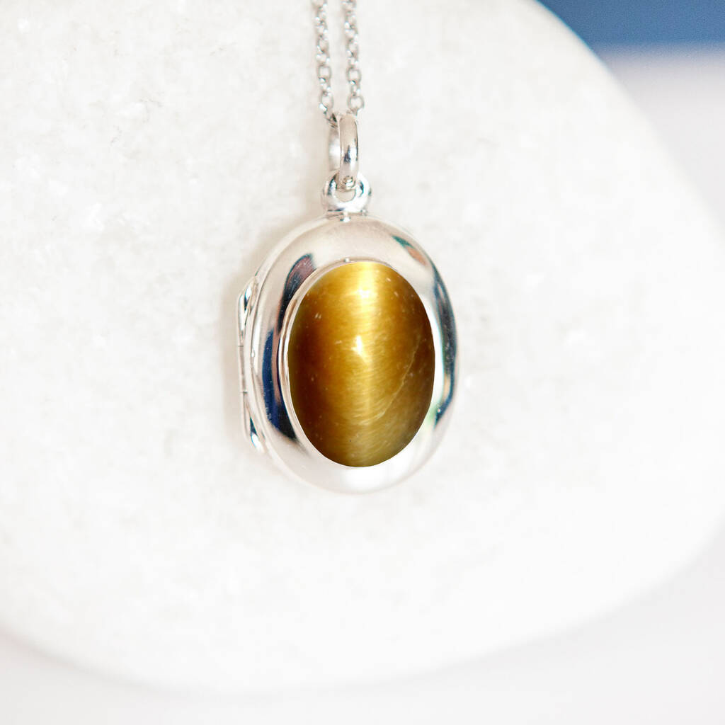 Personalised Tigers Eye Locket In Sterling Silver By Songs of Ink and ...