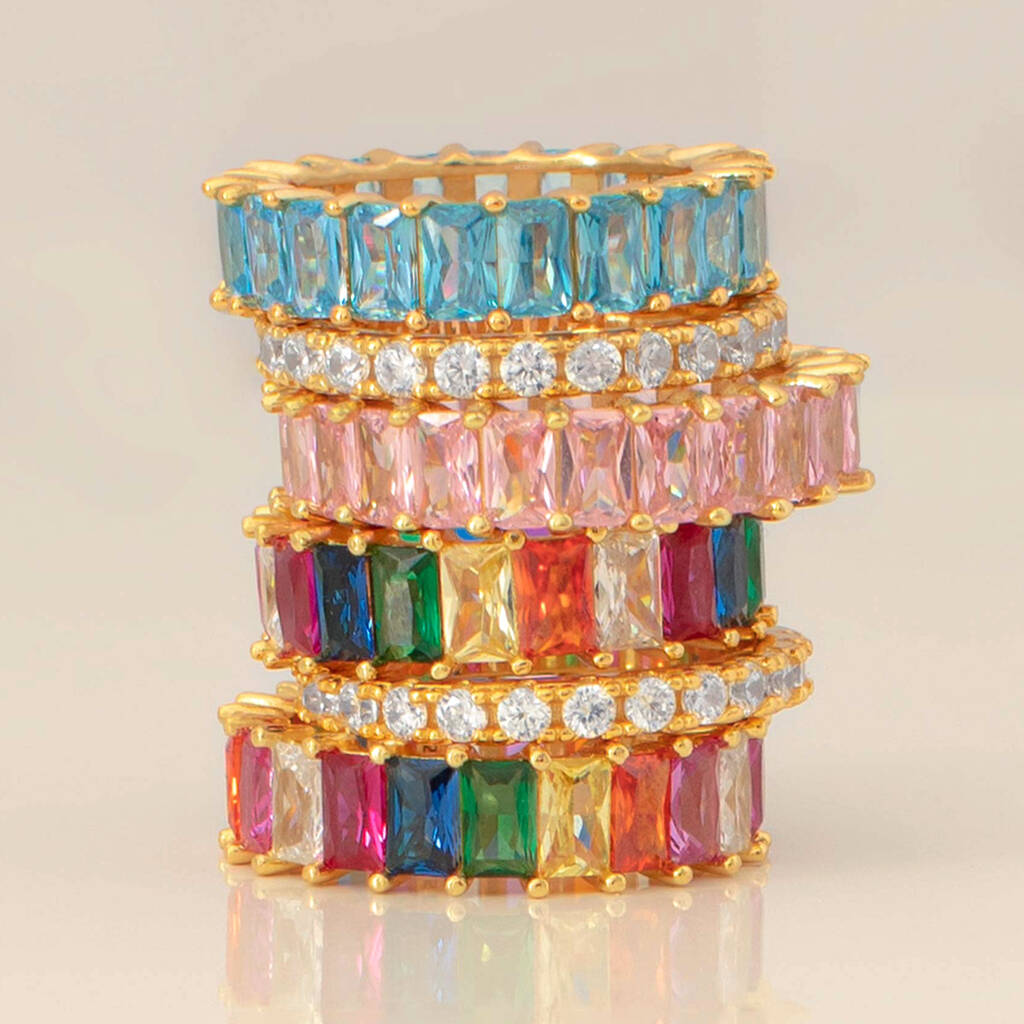Rainbow Ring With Colourful Stones 18ct Gold Plated By MUCHV ...