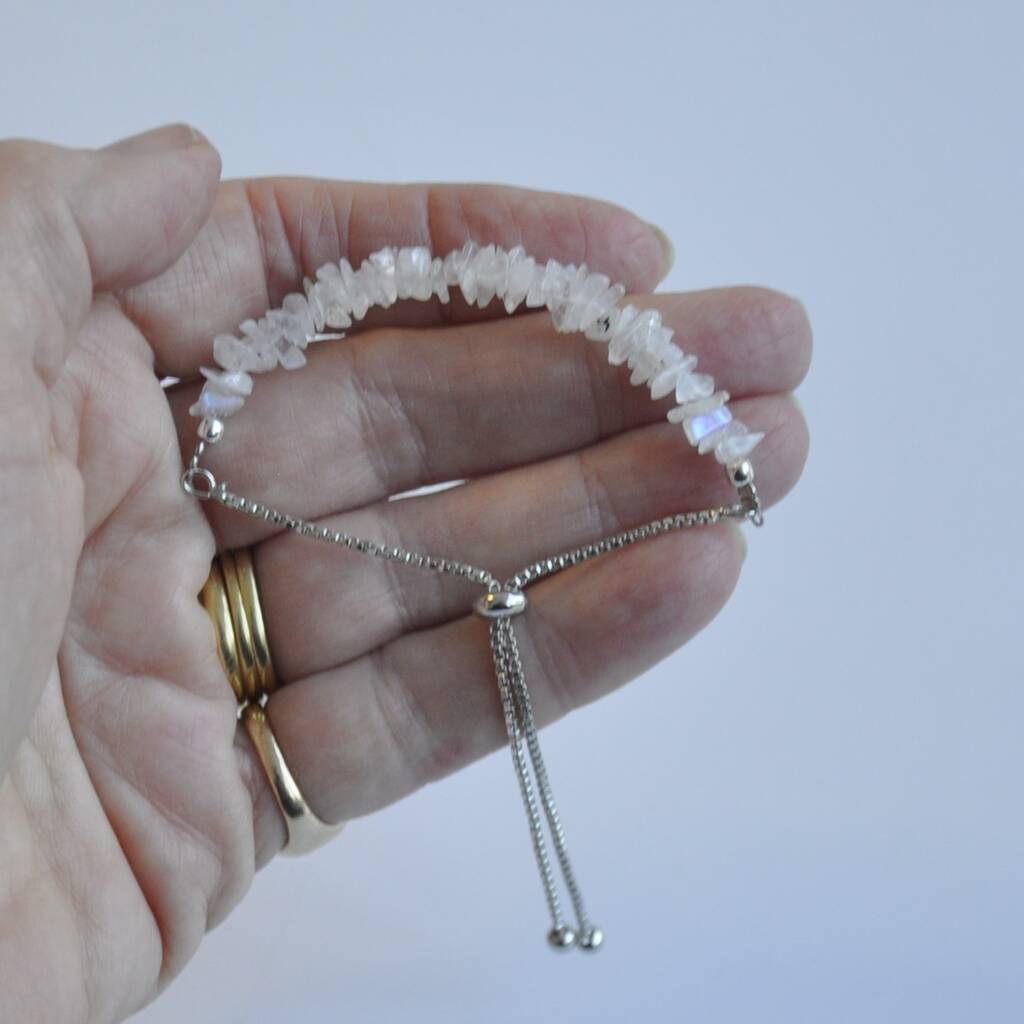 Moonstone Crystal Slider Bracelet Silver Plated Chain By Arora London