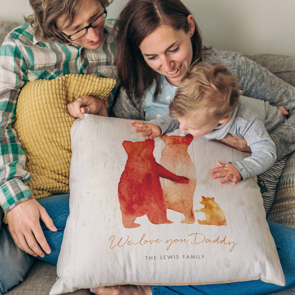 personalised bear family faux suede cushion by the drifting bear co ...