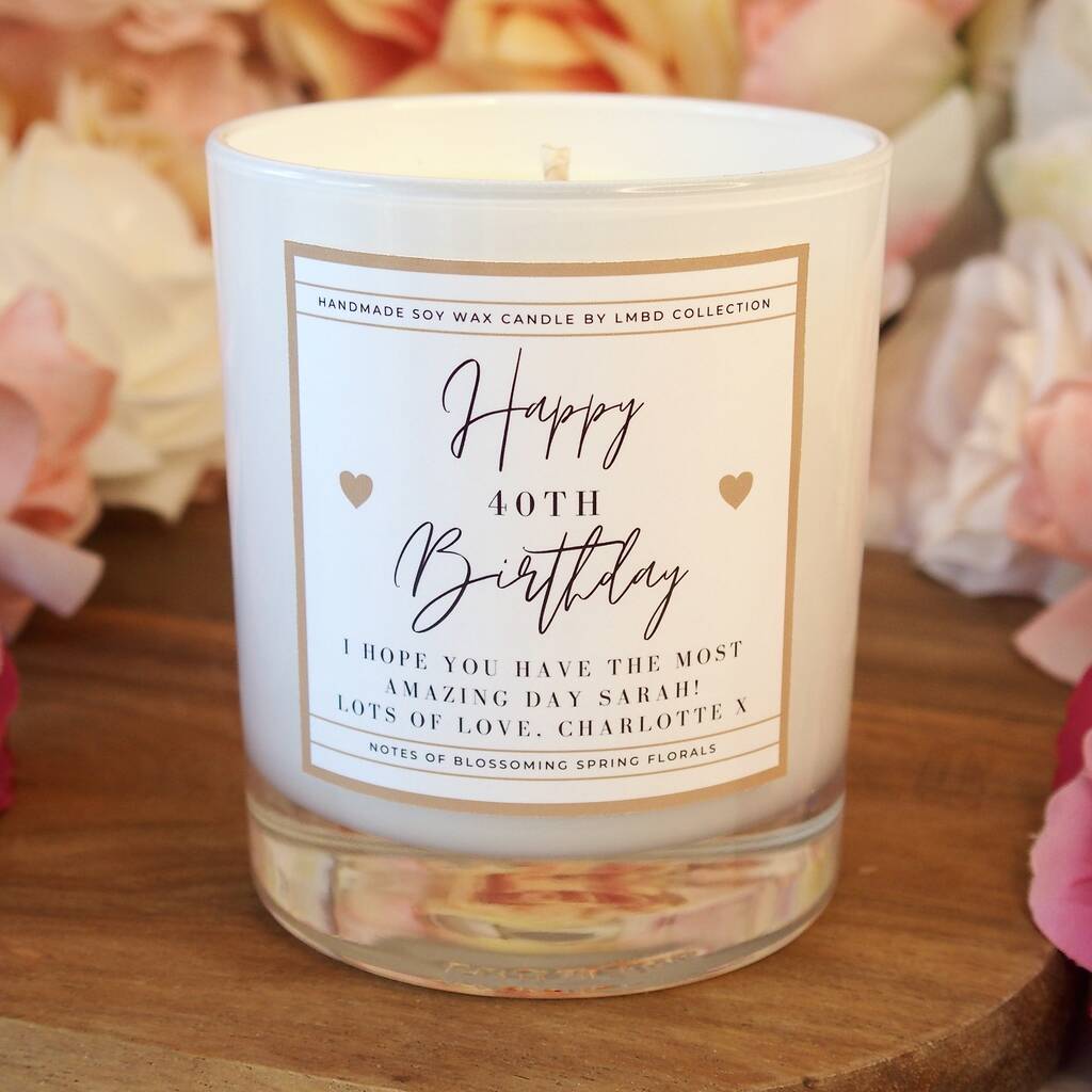 40th Birthday Gift Personalised Scented Candle By L&M Bespoke Designs
