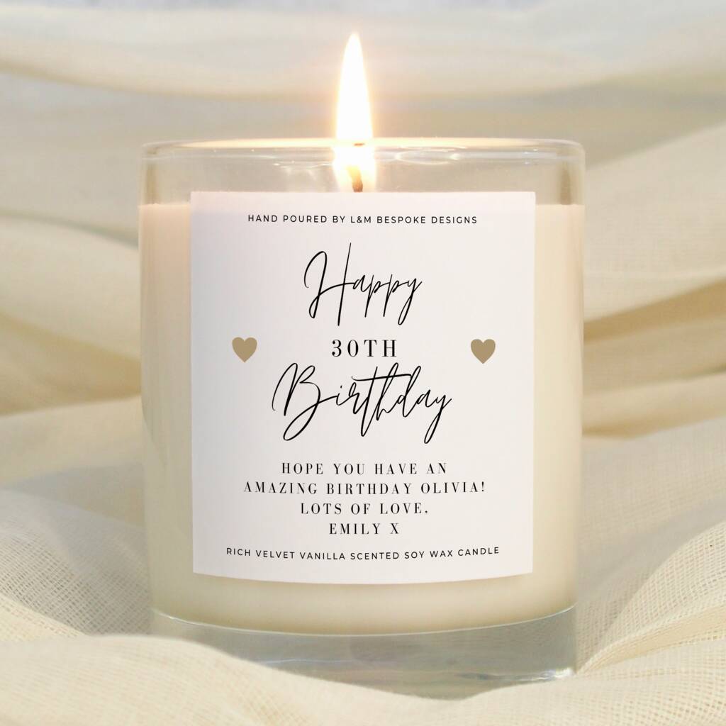30th Birthday Gift Personalised Scented Candle By L&M Bespoke Designs