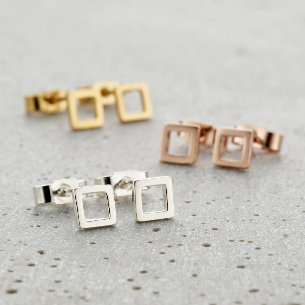 fine square stud earrings by posh totty designs | notonthehighstreet.com