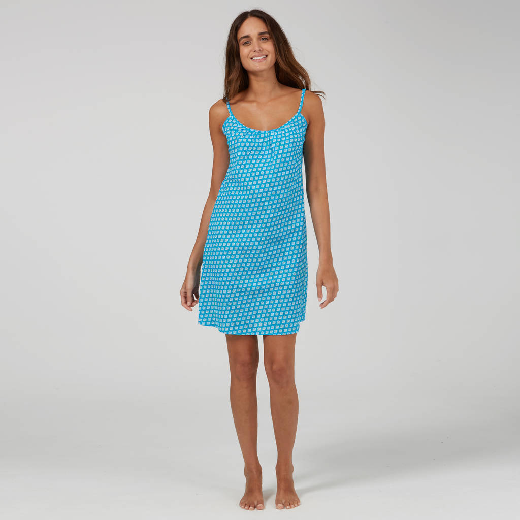 Daisy Slip Nightie In Turquoise Lilypad Print By Caro London ...