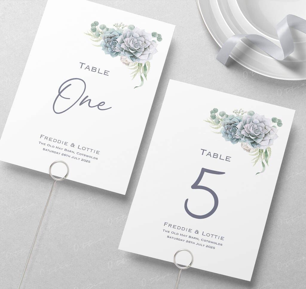 Wedding Table Numbers And Table Names Succulent Design By Ottie Design