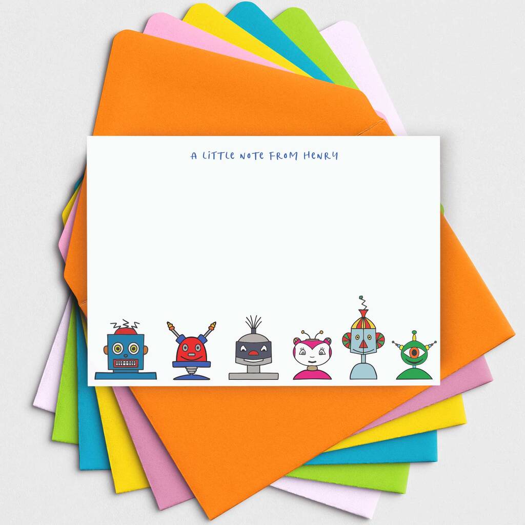 Personalised Robot Note Cards With Envelopes By Lunella ...