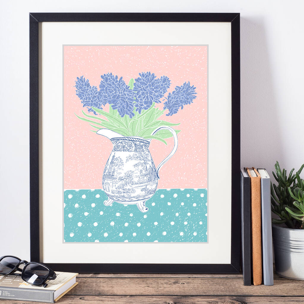Jug Of Hyacinth Flowers Illustration Art Print By Adam Regester Design