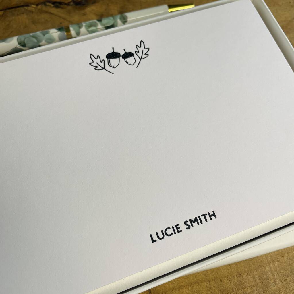 Luxury Letterpress Acorn Personalised Note Cards By Lunella Stationery ...