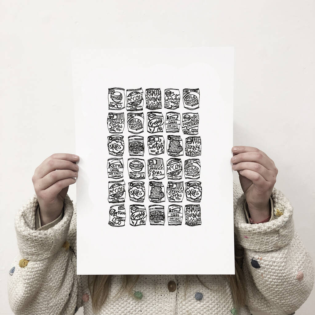 Crisps Illustrated Black And White Print By Martha Mitchell Design ...