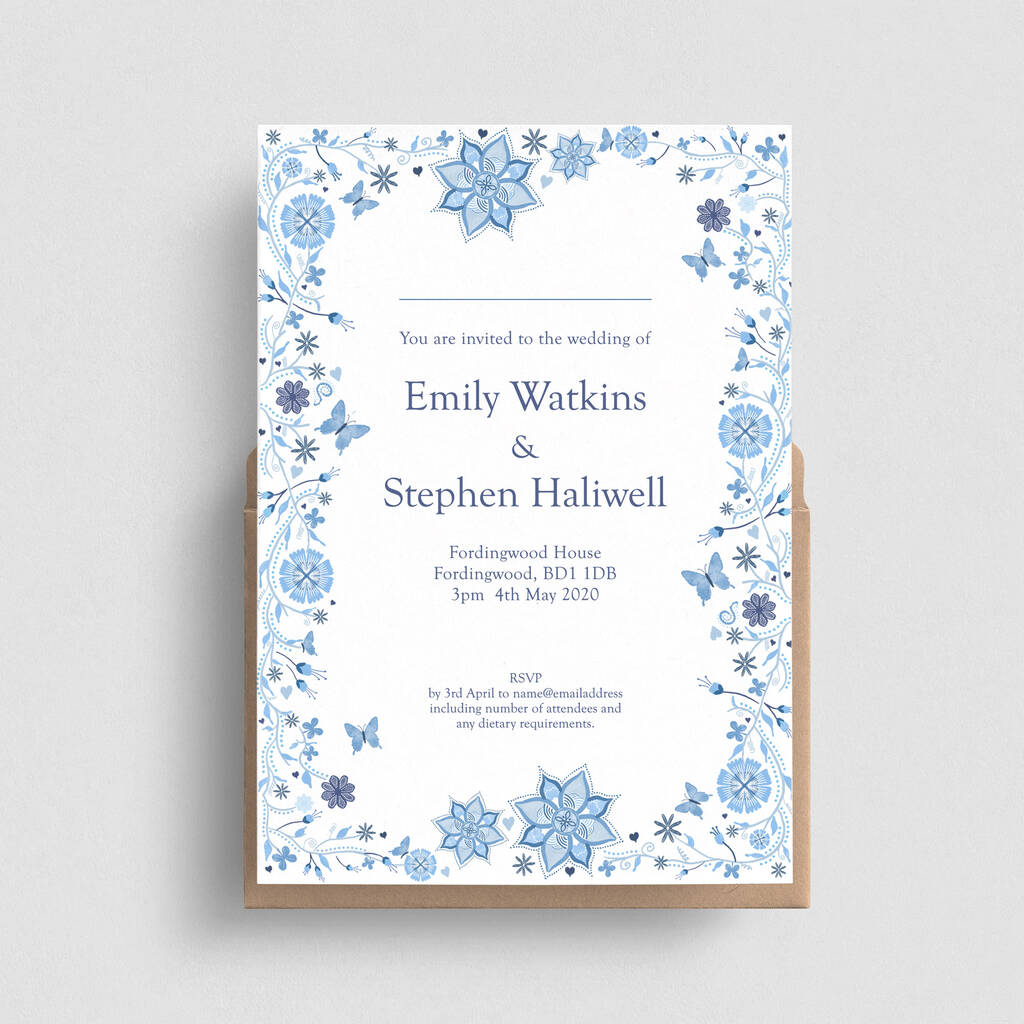 Blue And White Wedding Invitations By Lunella | notonthehighstreet.com