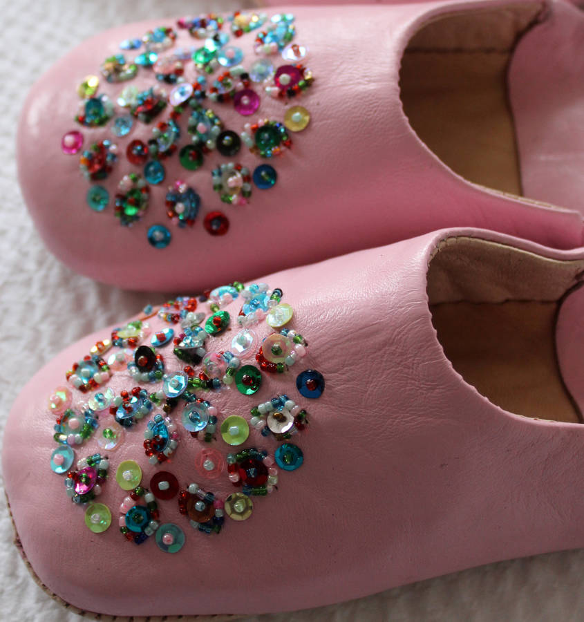 girl's pink leather slippers with sequins by pink bamboo ...