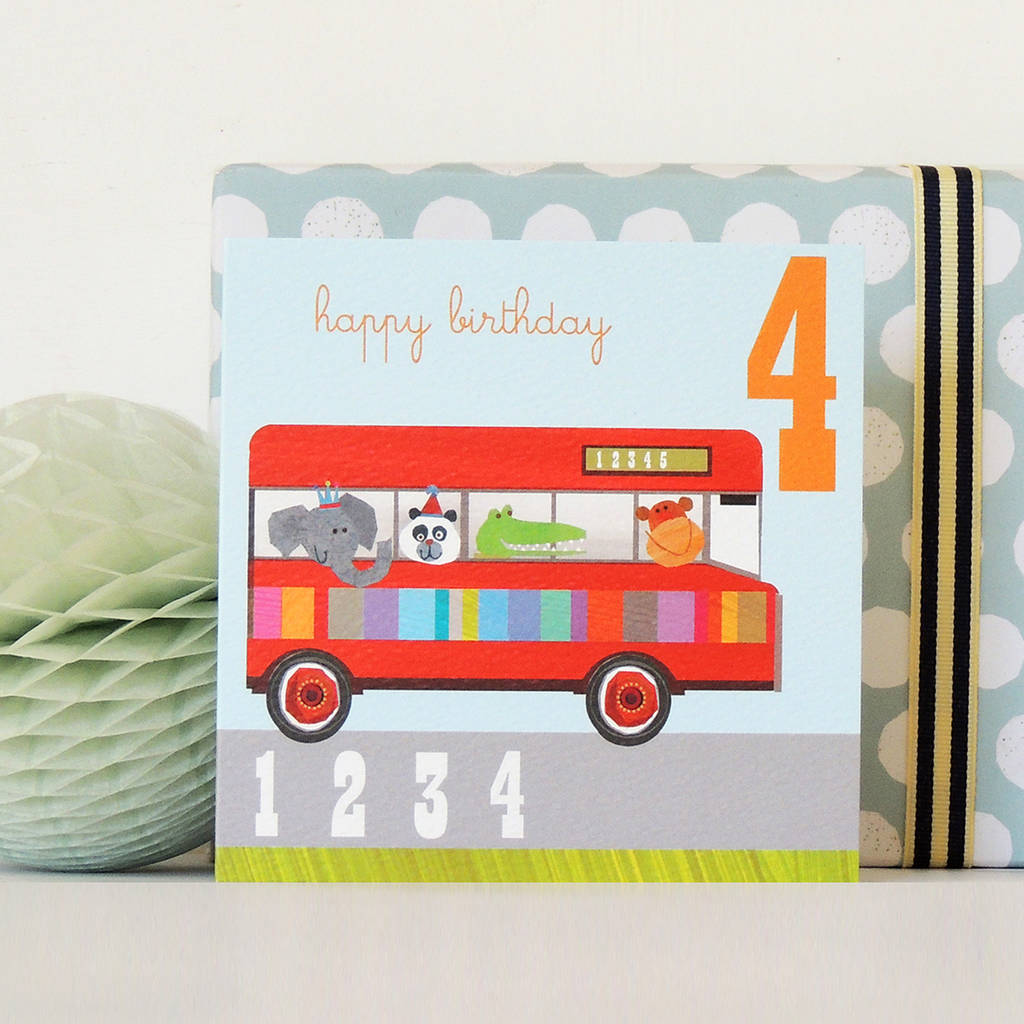 happy fourth birthday four animals on a bus by kali stileman publishing ...