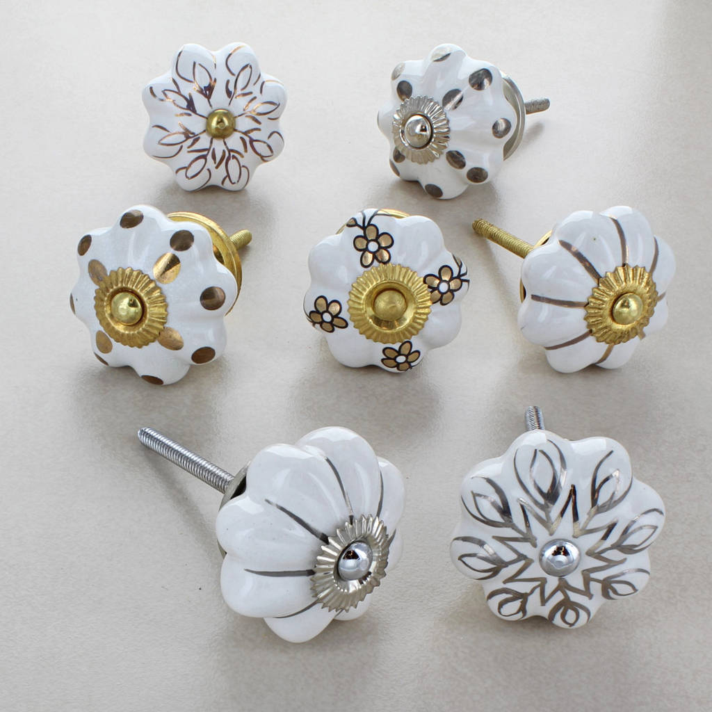 Gold Silver Flower Ceramic Cupboard Knobs By G Decor ...