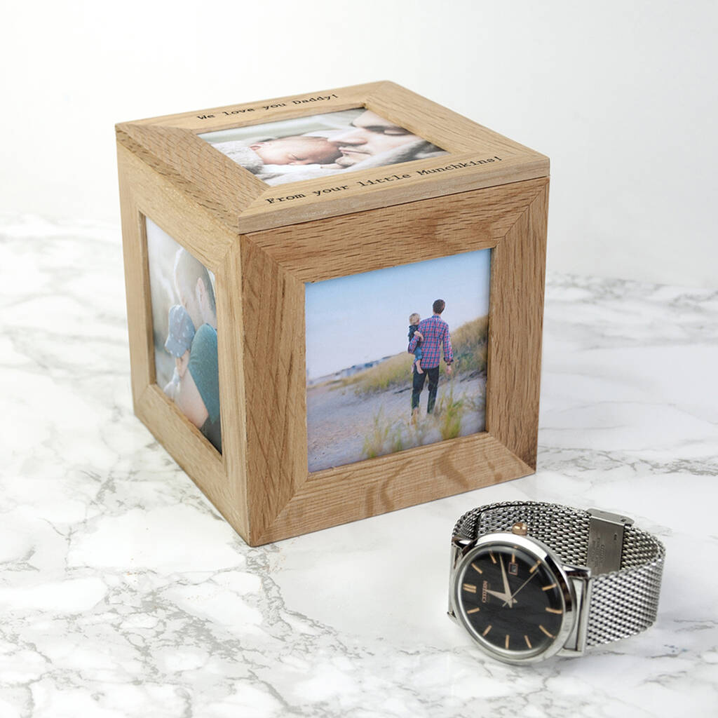 Dad's Personalised Oak Photo Cube Keepsake Box By JUNGLEY | notonthehighstreet.com