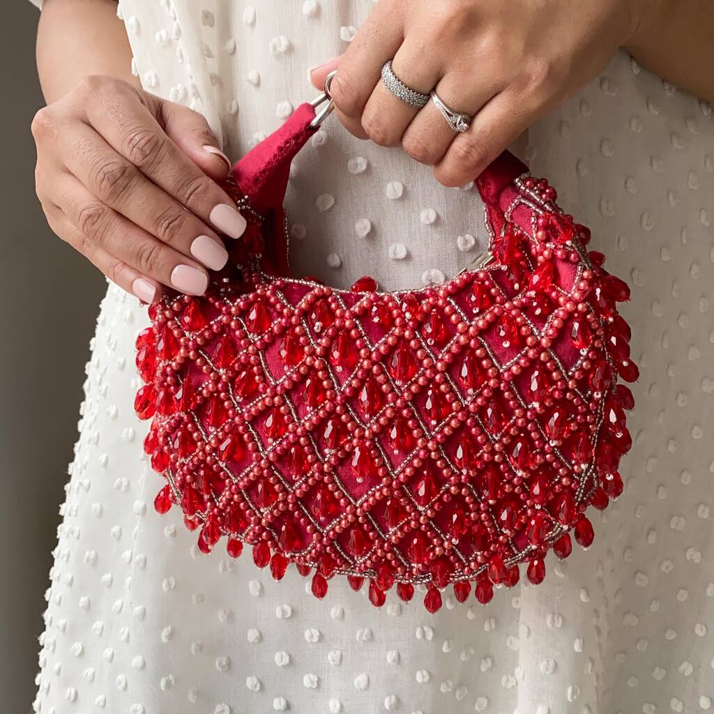 Tala Deep Red Suede Handbag By Atiya Choudhury