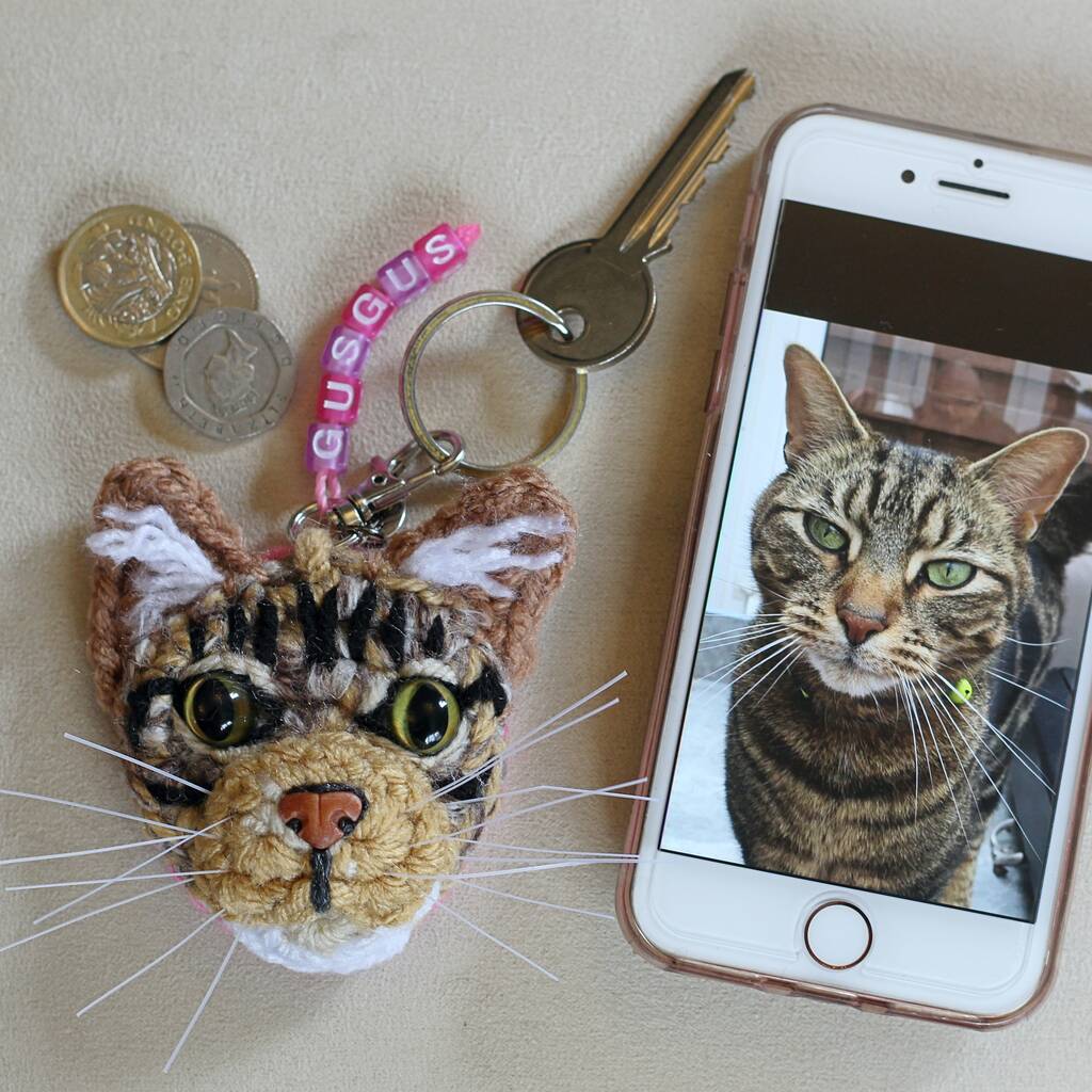 personalised crochet 2d cat face keyring letterbox gift by lovingly ...
