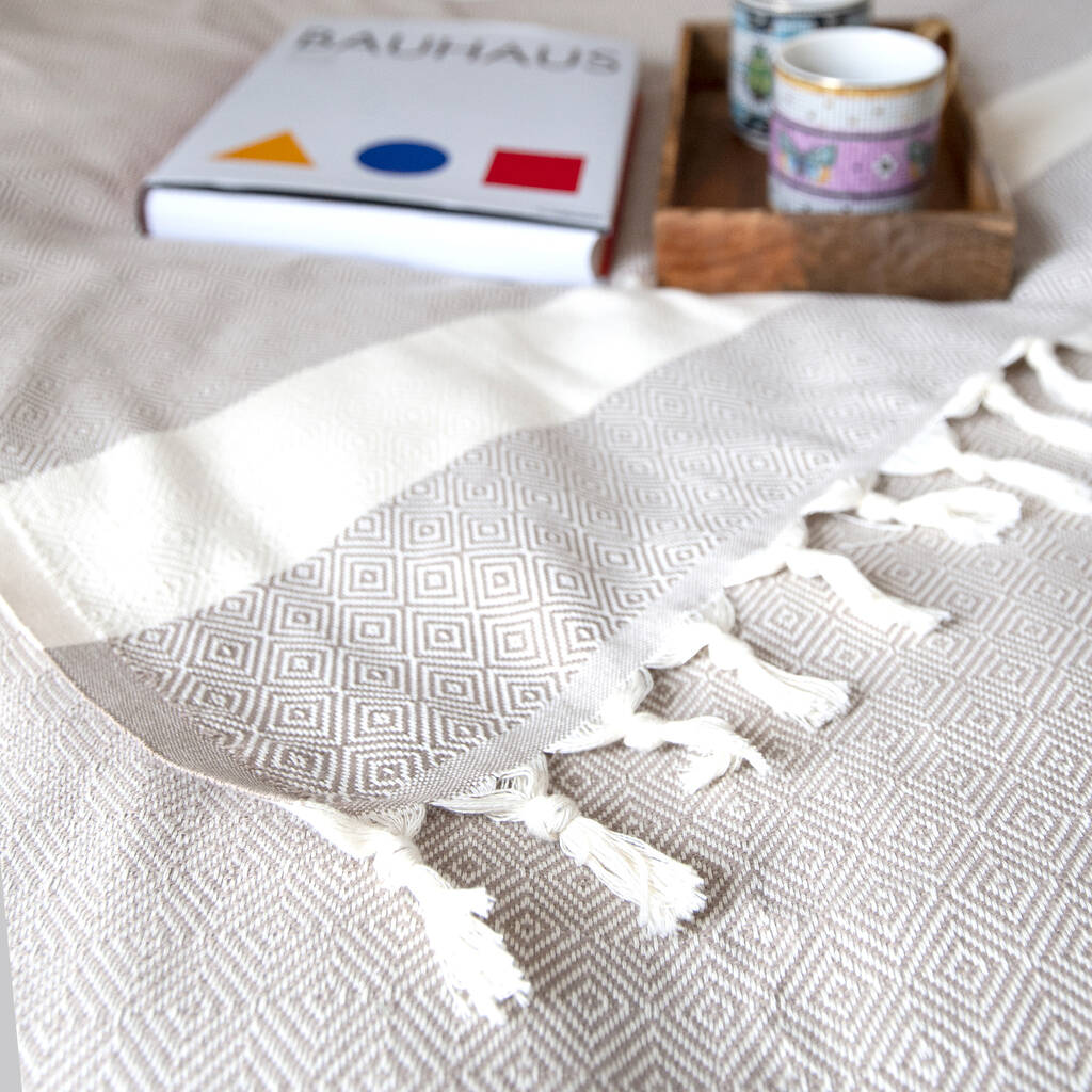 Sandy Beige Diamond Extra Large Throw By Hamam Square