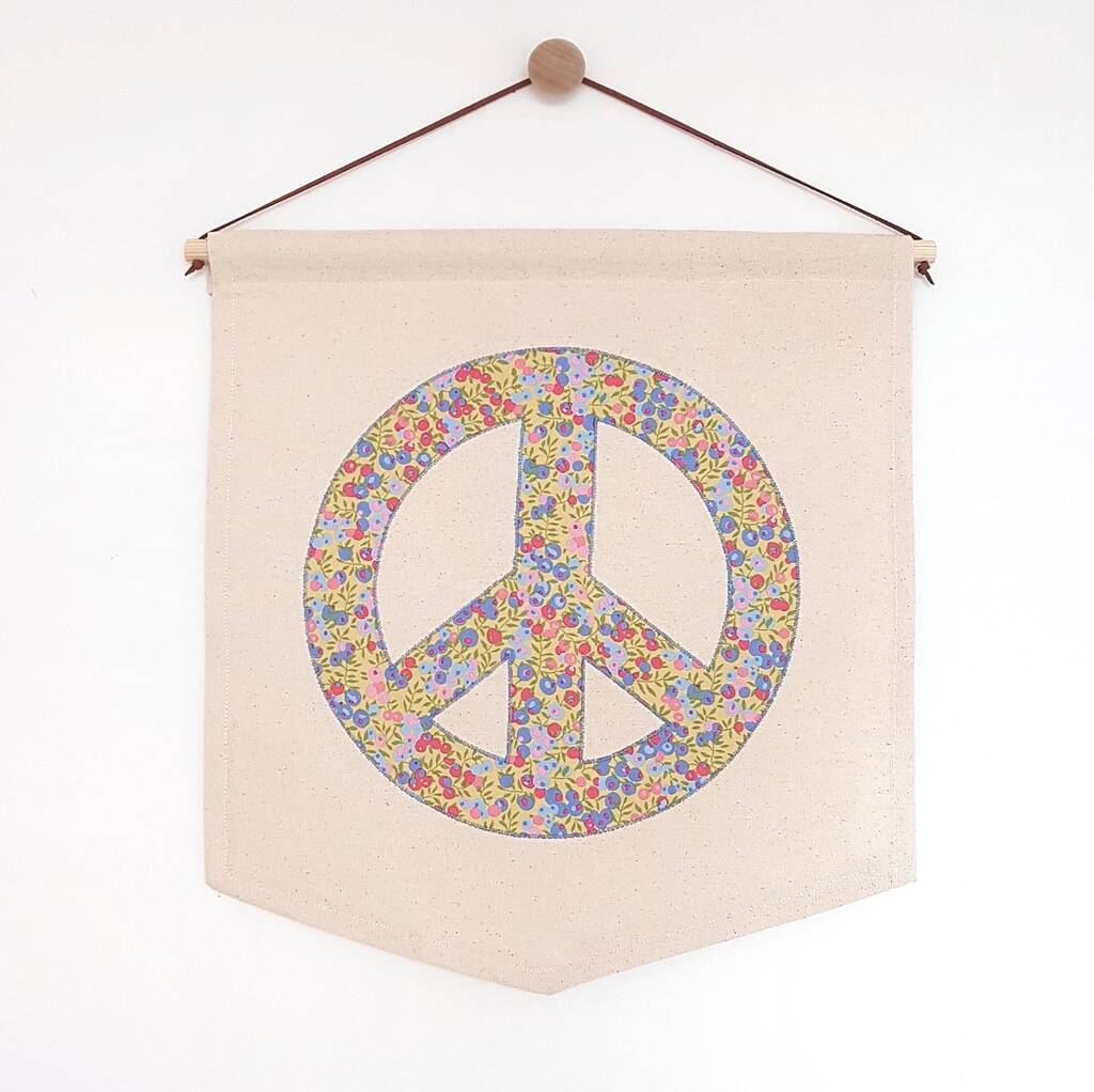 Custom Peace Wall Hanging In Printed Fabric By Happy Sunday Studio