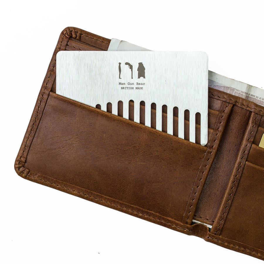 personalised stainless steel wallet beard comb by man gun bear ...