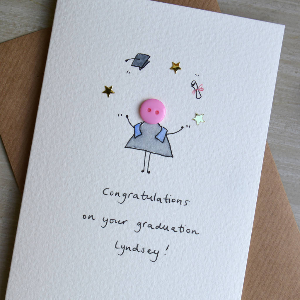 personalised 'button graduation' hand illustrated card by hannah ...