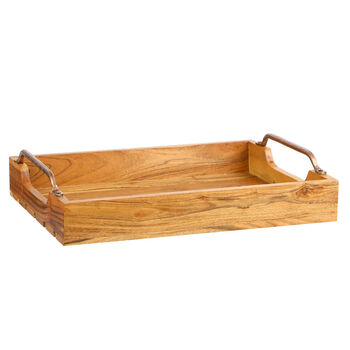 Acacia Wood Serving Tray With Handles By Dibor | notonthehighstreet.com