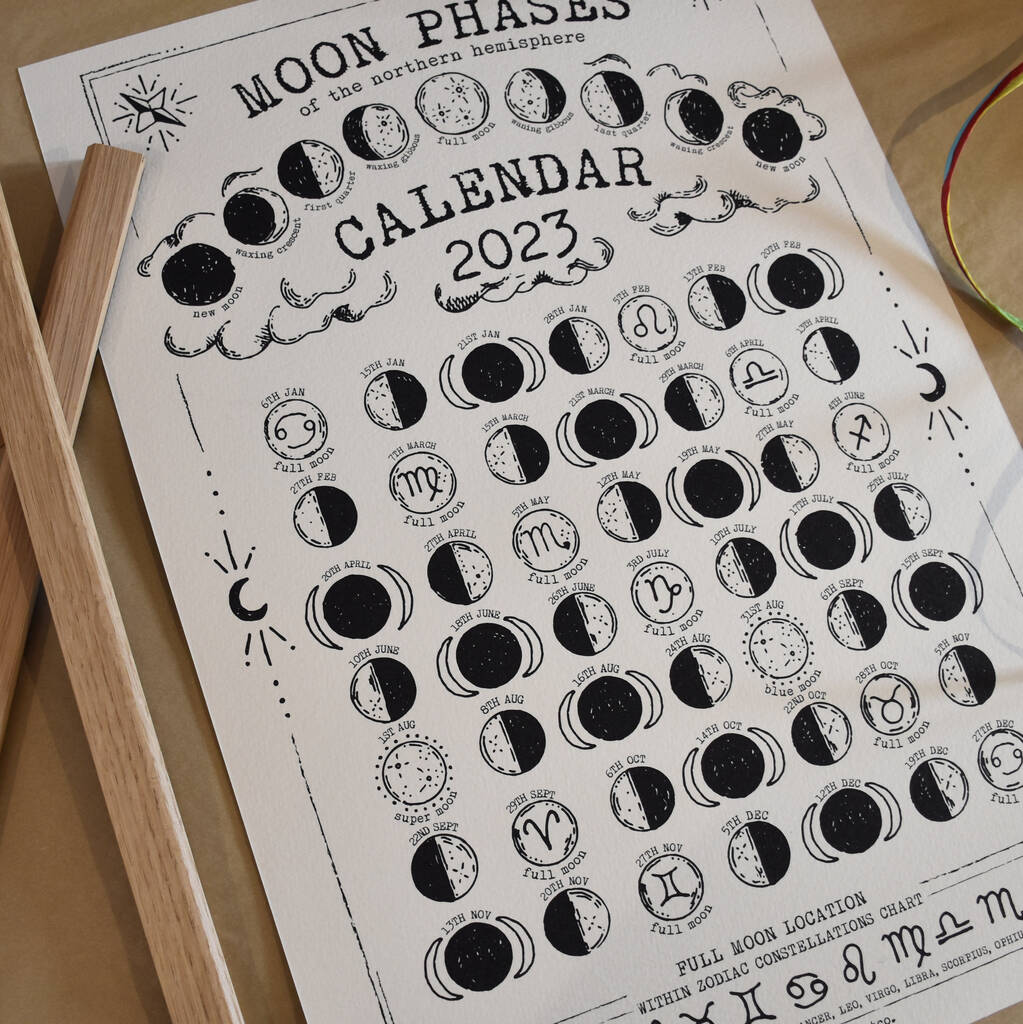 Lunar Moon Phases Calendar 2023 Giclée Print By Homegrown Print Co.