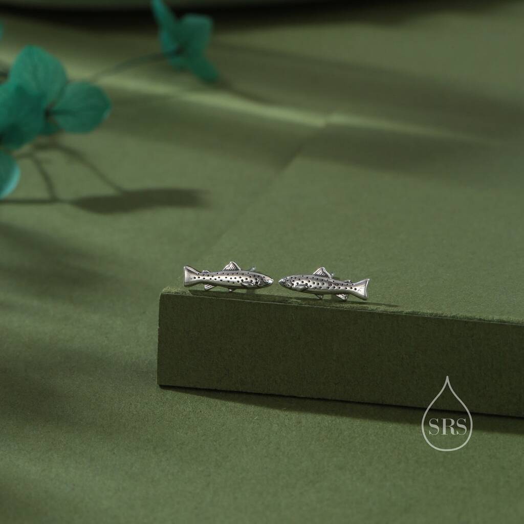 Trout Fish Stud Earrings In Sterling Silver By Silver Rain Silver