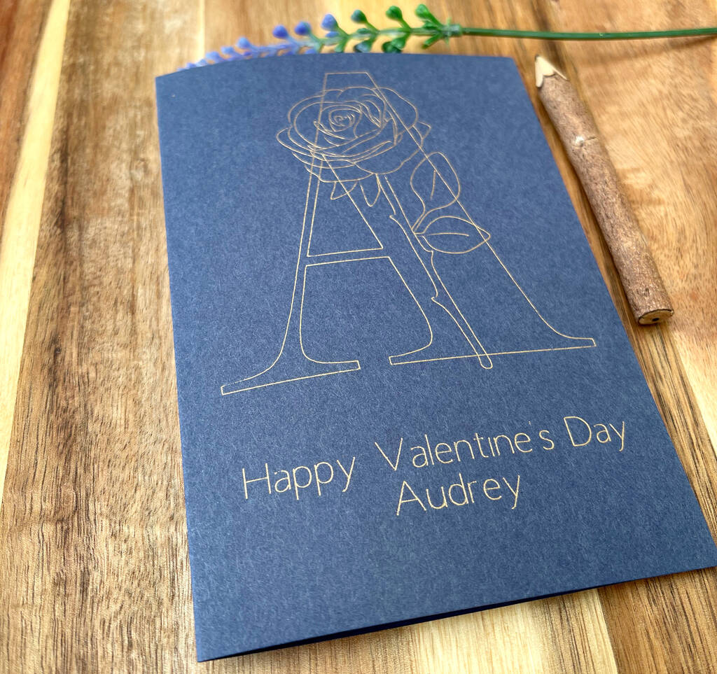 Personalised Gold Foil Initial Rose Flower Card By a ring a day