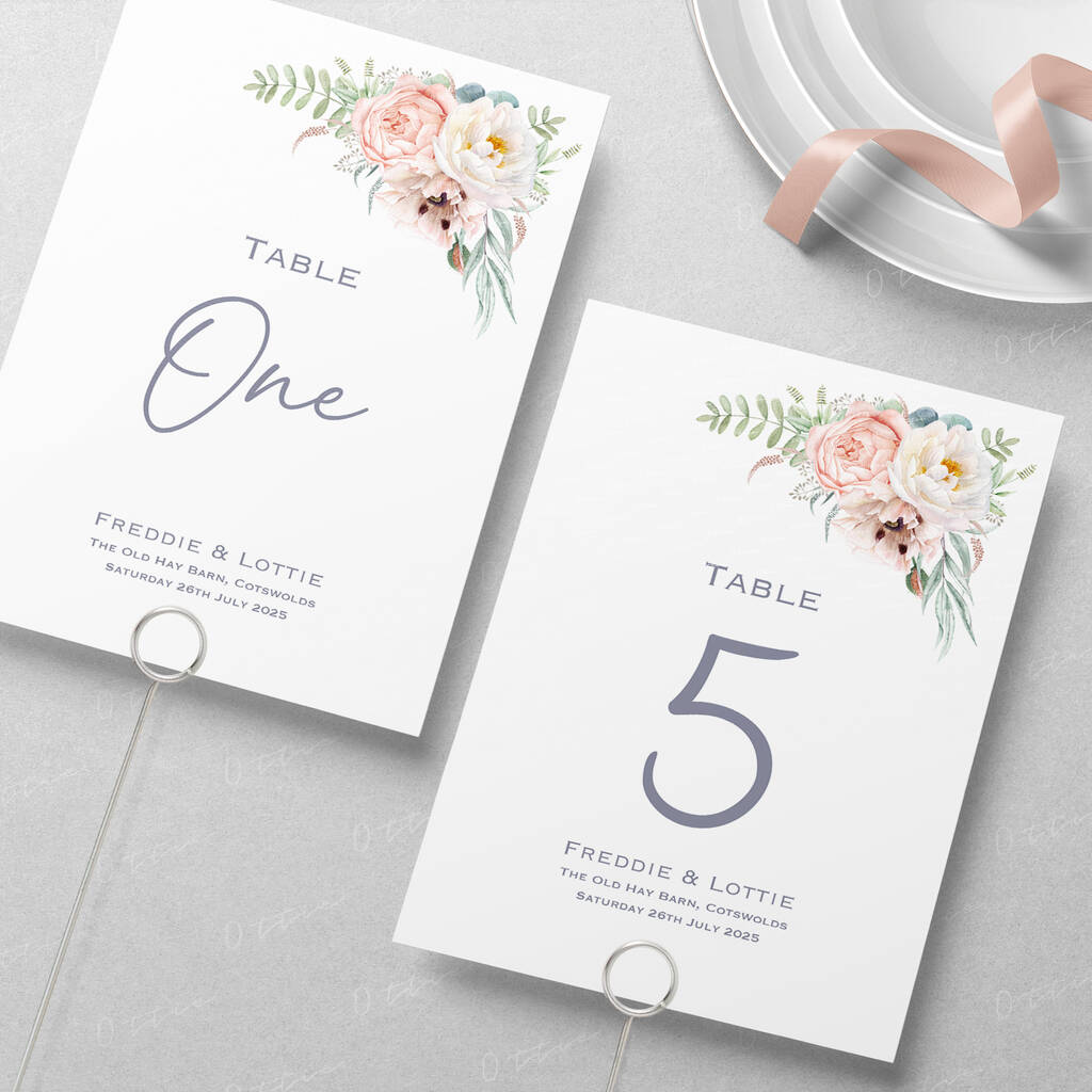 Wedding Table Number Cards Pink Peach White By Ottie Design ...