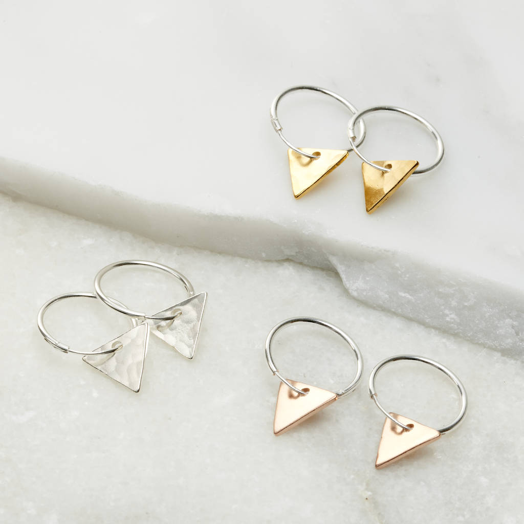 triangle mini hoop earrings by posh totty designs | notonthehighstreet.com