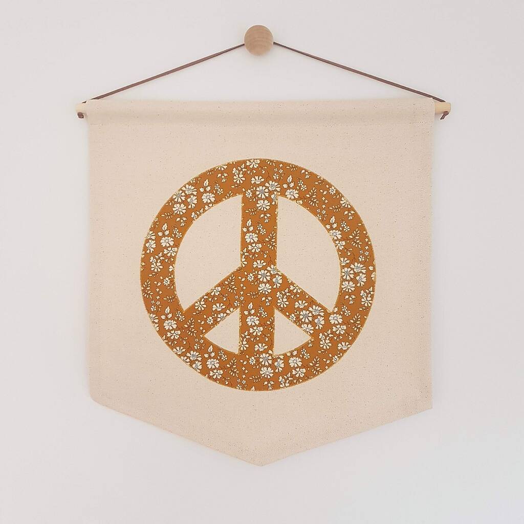 Custom Peace Wall Hanging In Printed Fabric By Happy Sunday Studio